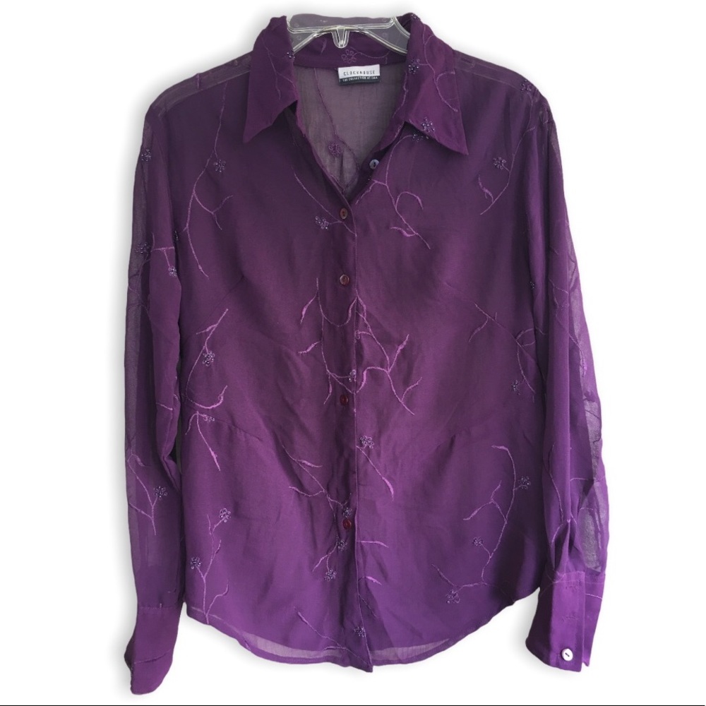 90s Y2k Vintage Purple European Sheer Embellished Blo… - Gem